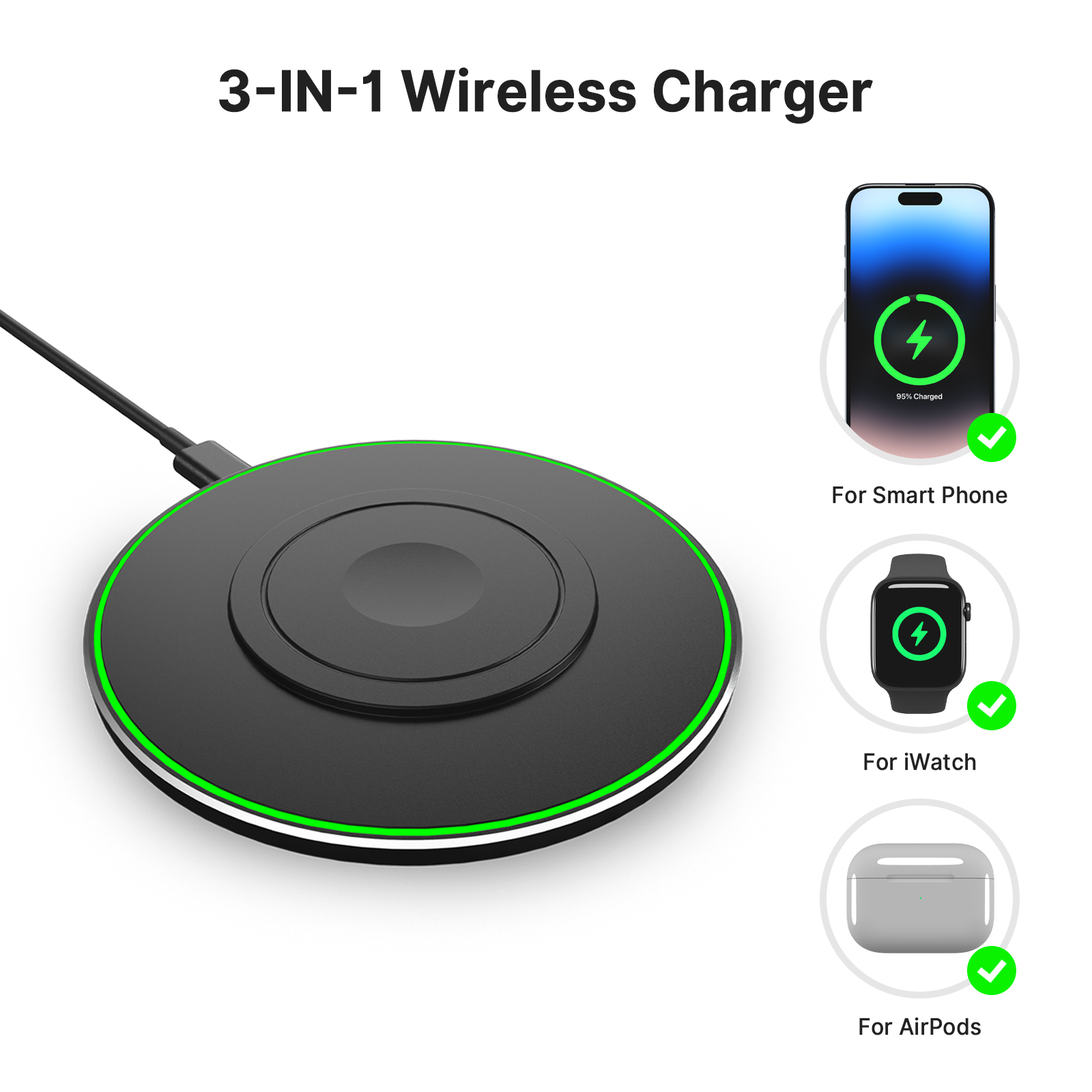 30W 3 In 1 Wireless Charger Pad Phone Chargers Induction Fast Charging ...