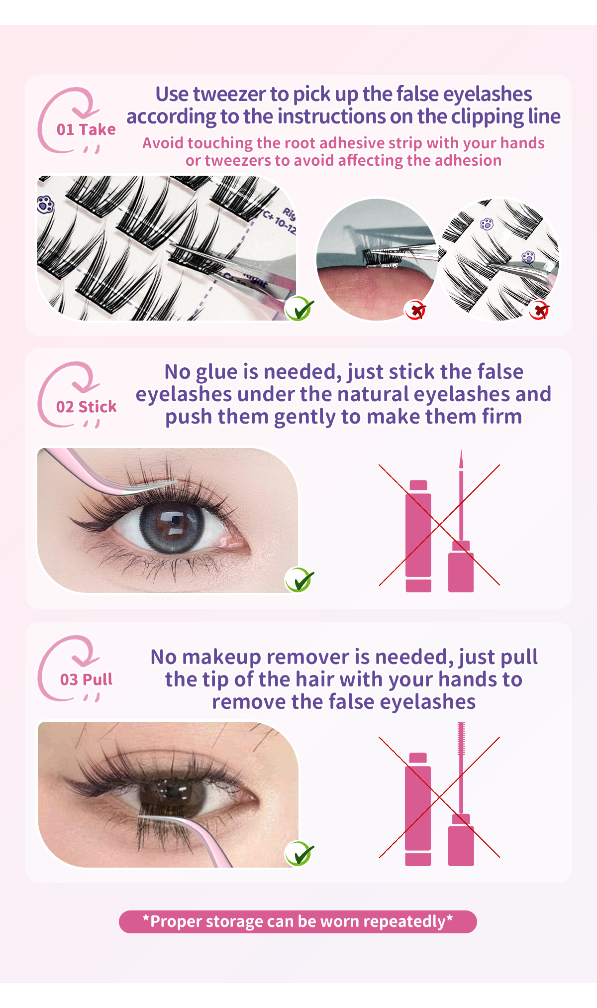 Elyzza Glue-free Kitty Paws False Eyelashe Extension 10-12mm C Curl ...