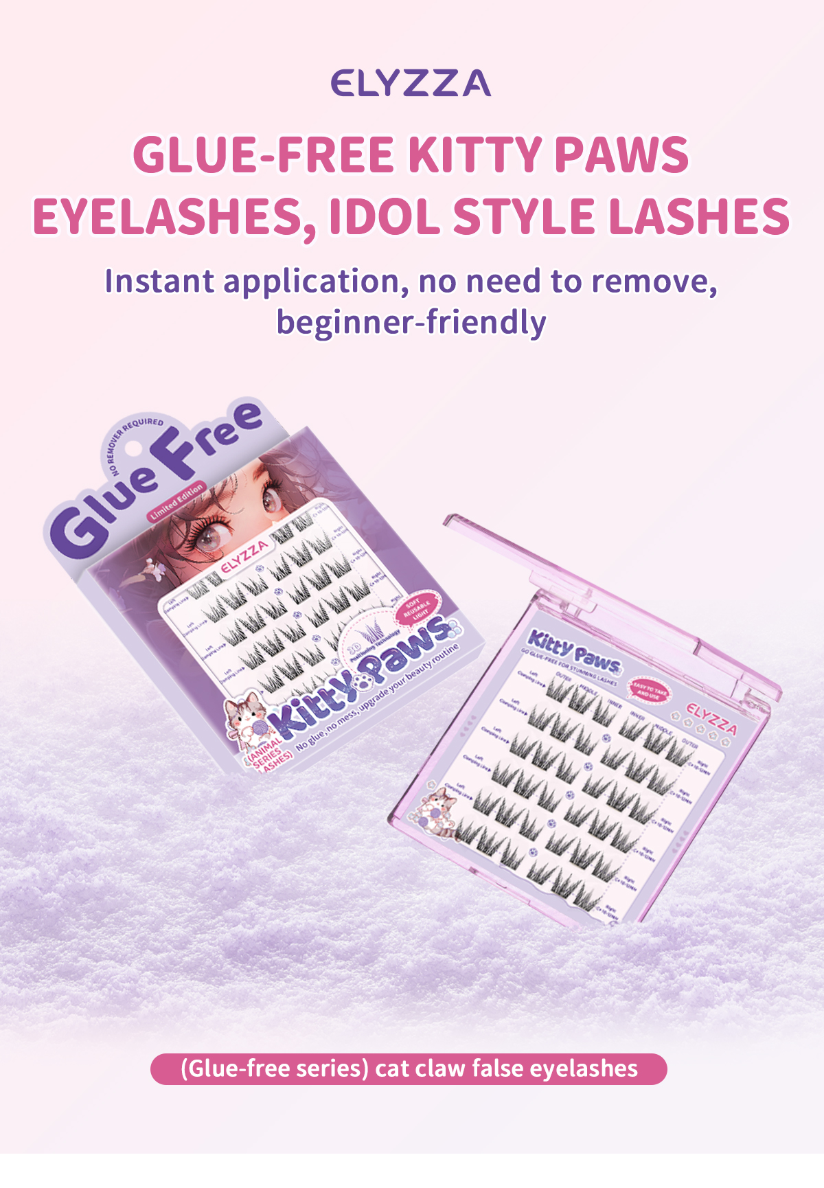 Elyzza Glue-free Kitty Paws False Eyelashe Extension 10-12mm C Curl ...