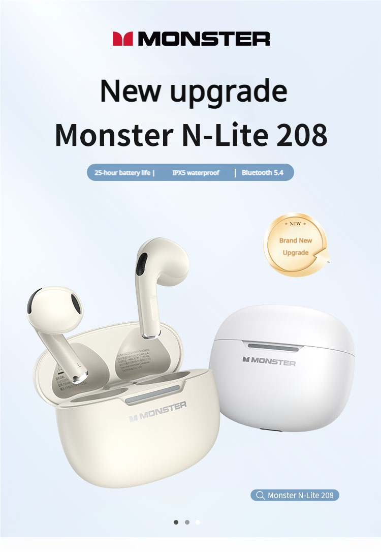Monster N-Lite 208 TWS Wireless Earphone Bluetooth 5.4 Waterproof In ...