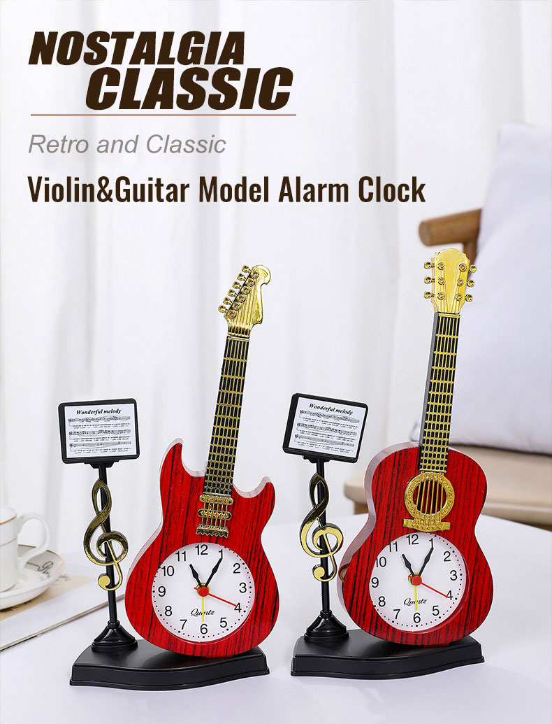 Creative retro craft gift violin alarm clock student clock guitar model ...