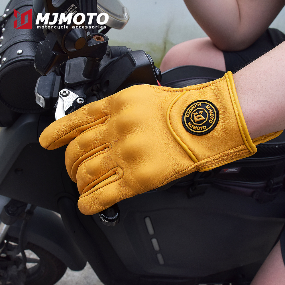 MJMOTO New Retro Motorcycle Leather Gloves Breathable Anti-fall Men's ...