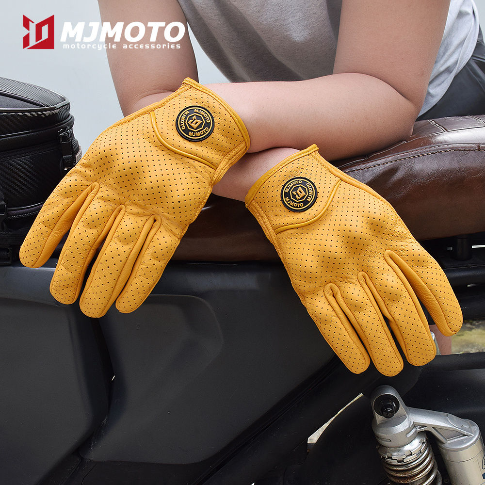MJMOTO New Retro Motorcycle Leather Gloves Breathable Anti-fall Men's ...
