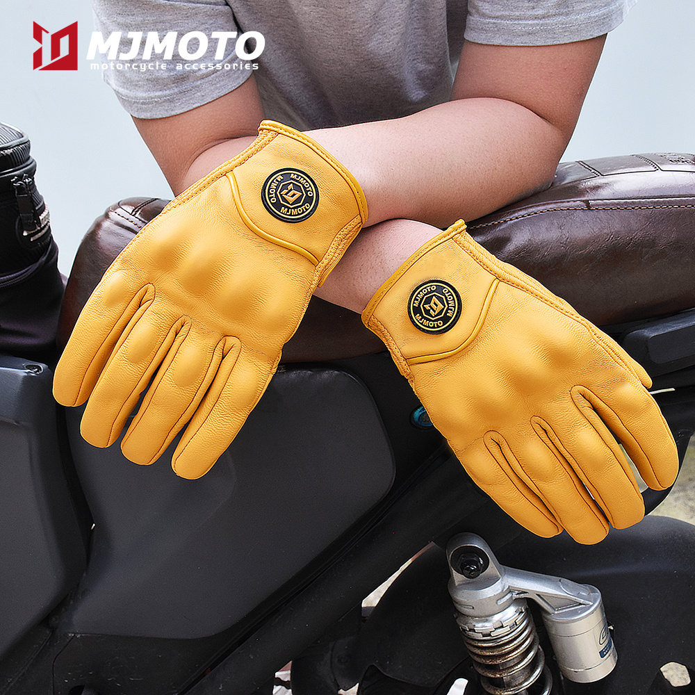 MJMOTO Retro Motorcycle Leather Gloves Summer Breathable Men's ...