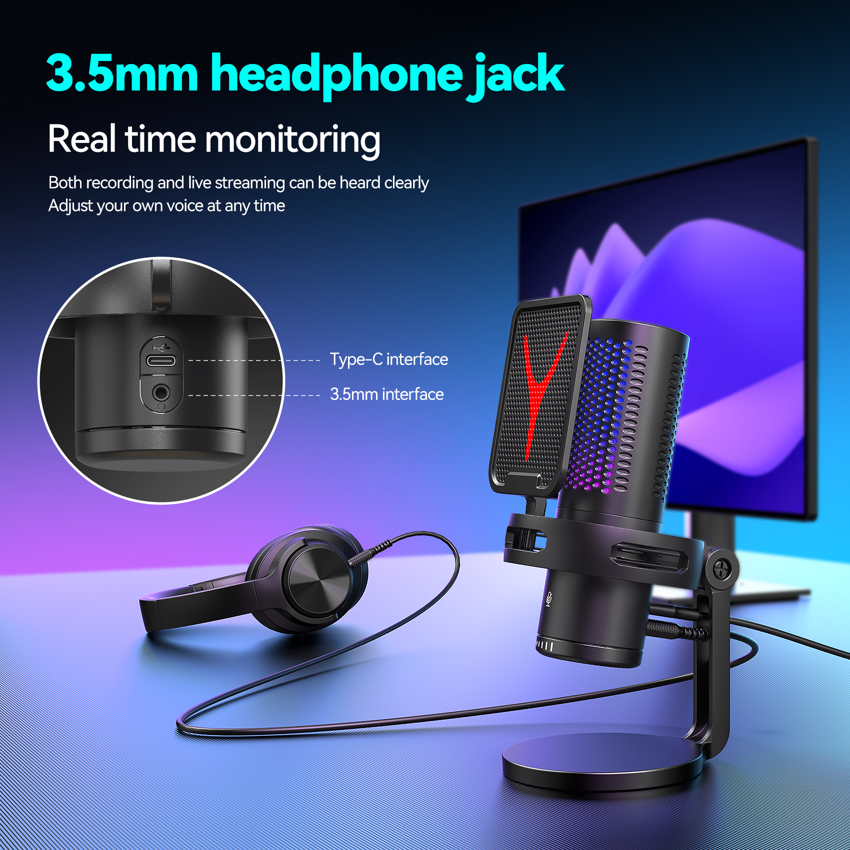 Gaming Microphone Professional Condenser Mic PC Laptop Computer Mike ...