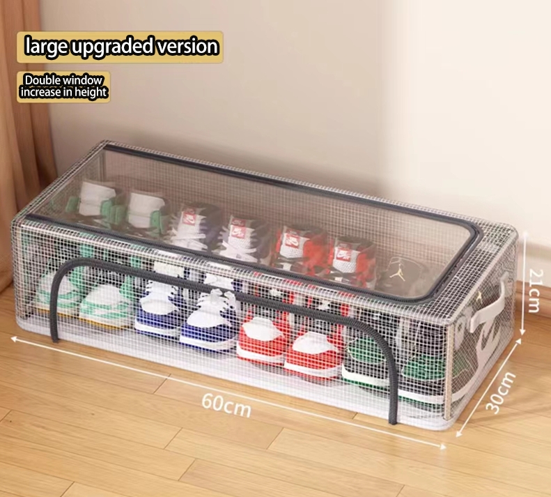 【BUY 1 TAKE 1】Transparent With Cover Shoe Box Organizer Foldable Steel ...
