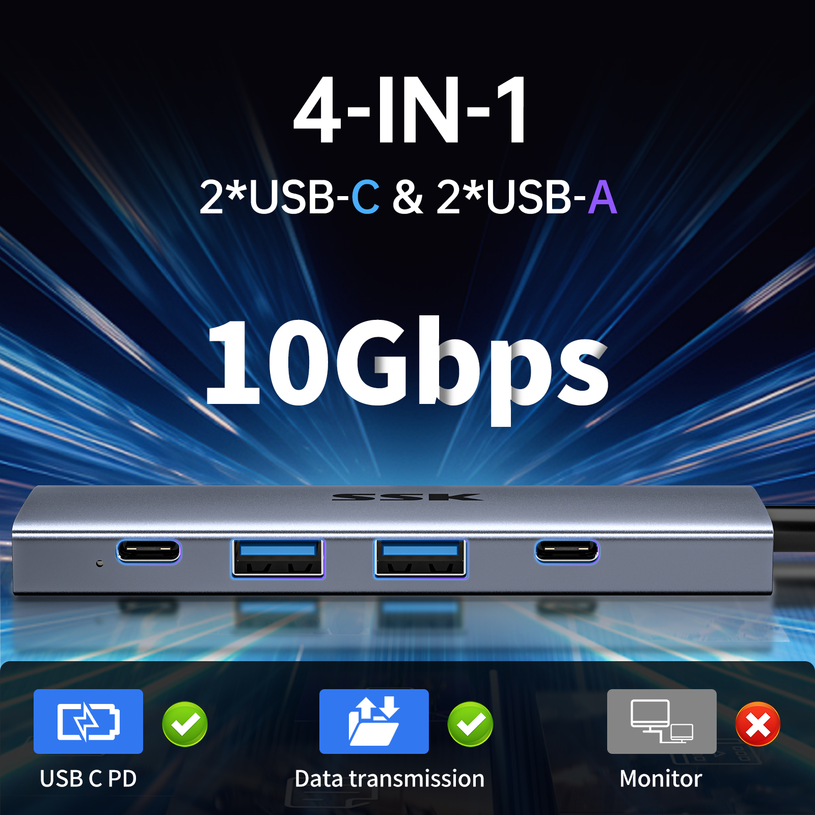 SSK 1050MB/s USB C HUB 100W PD HUB USB Port HUB Power Delivery USB3.2 ...
