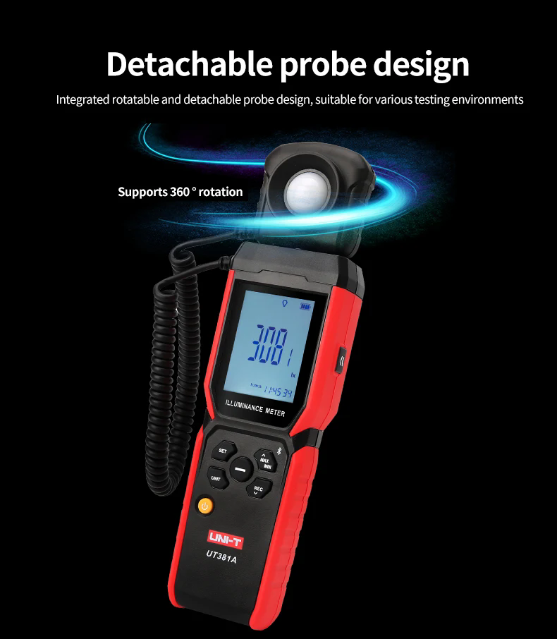 UNI-T Illuminance Meter UT381A 400000 lx Split Rotatable Design Lux ...