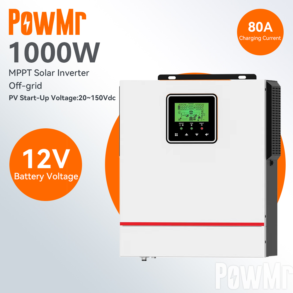 PowMr 1KW 12V Hybrid Solar Inverter 230Vac PV Start Voltage 20Voc Built In 80A MPPT Solar Charge ...