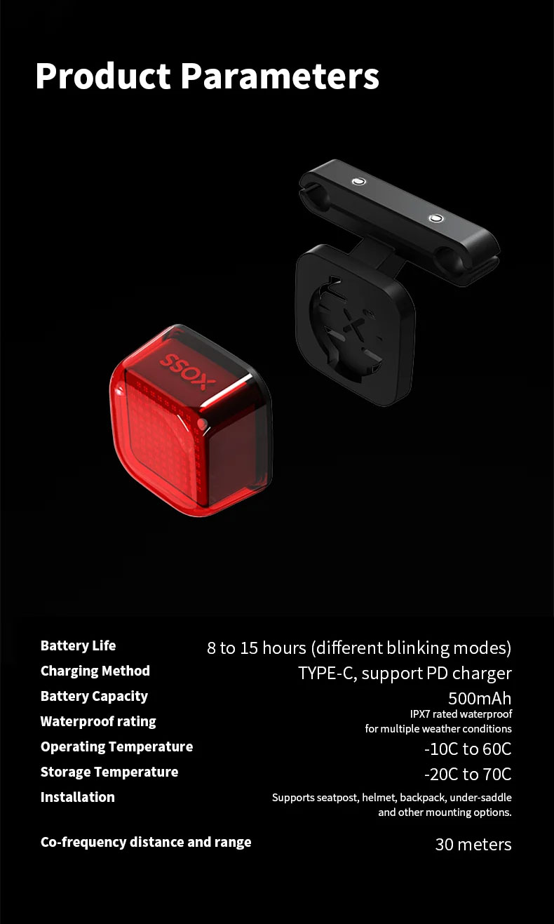 XOSS Nebula Intelligent Dot Matrix Light Bike Light Set Rechargeabl ...