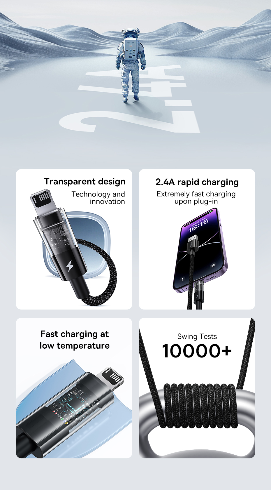 Baseus Gem Charging Cable USB-C to iP 2.4A 1m 2m Fast Charging Data ...