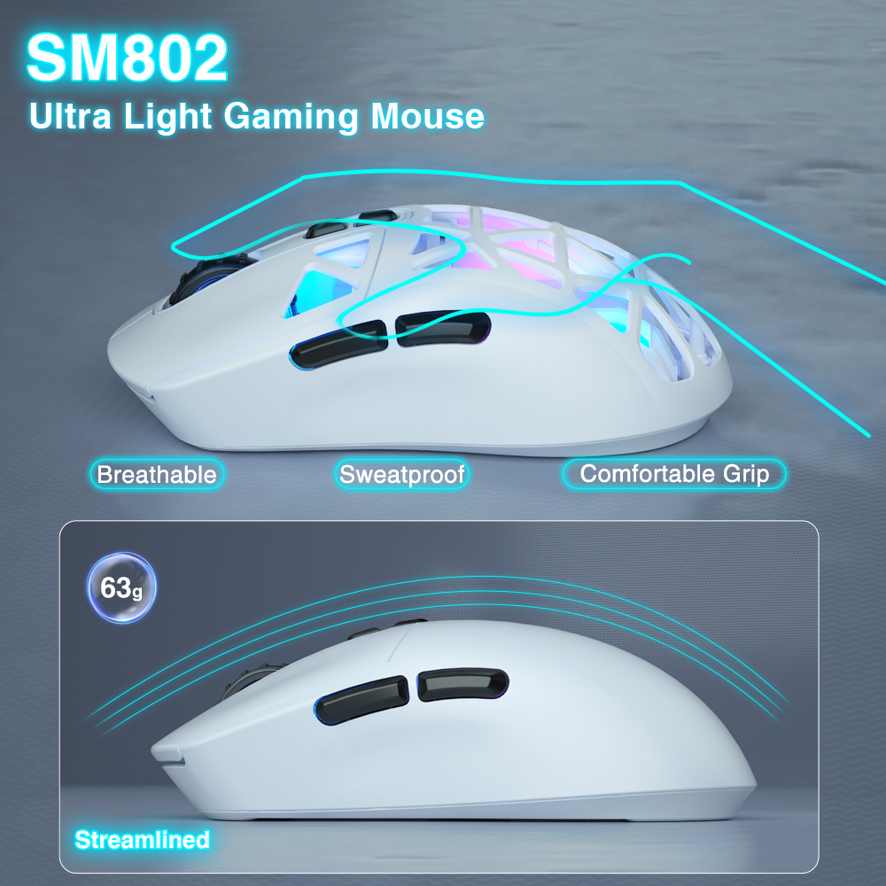 SOLAKAKA SM802 Customized Mouse Replaceable Shell Tri-mode Connection ...