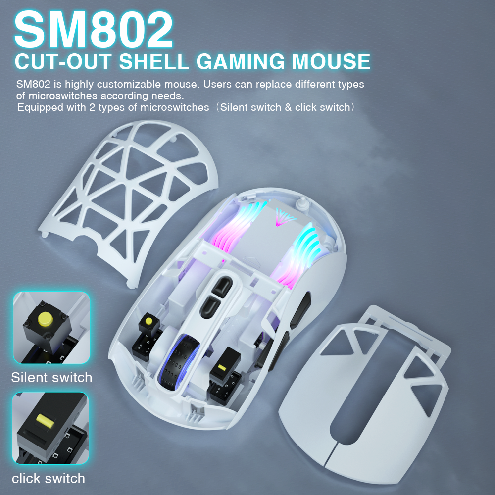 SOLAKAKA SM802 Customized Mouse Replaceable Shell Tri-mode Connection ...