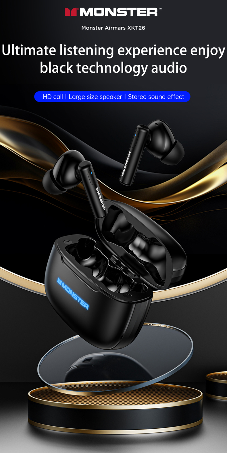 Monster XKT26 ANC Wireless Earphone Bluetooth 5.4 HD Calling Noise ...