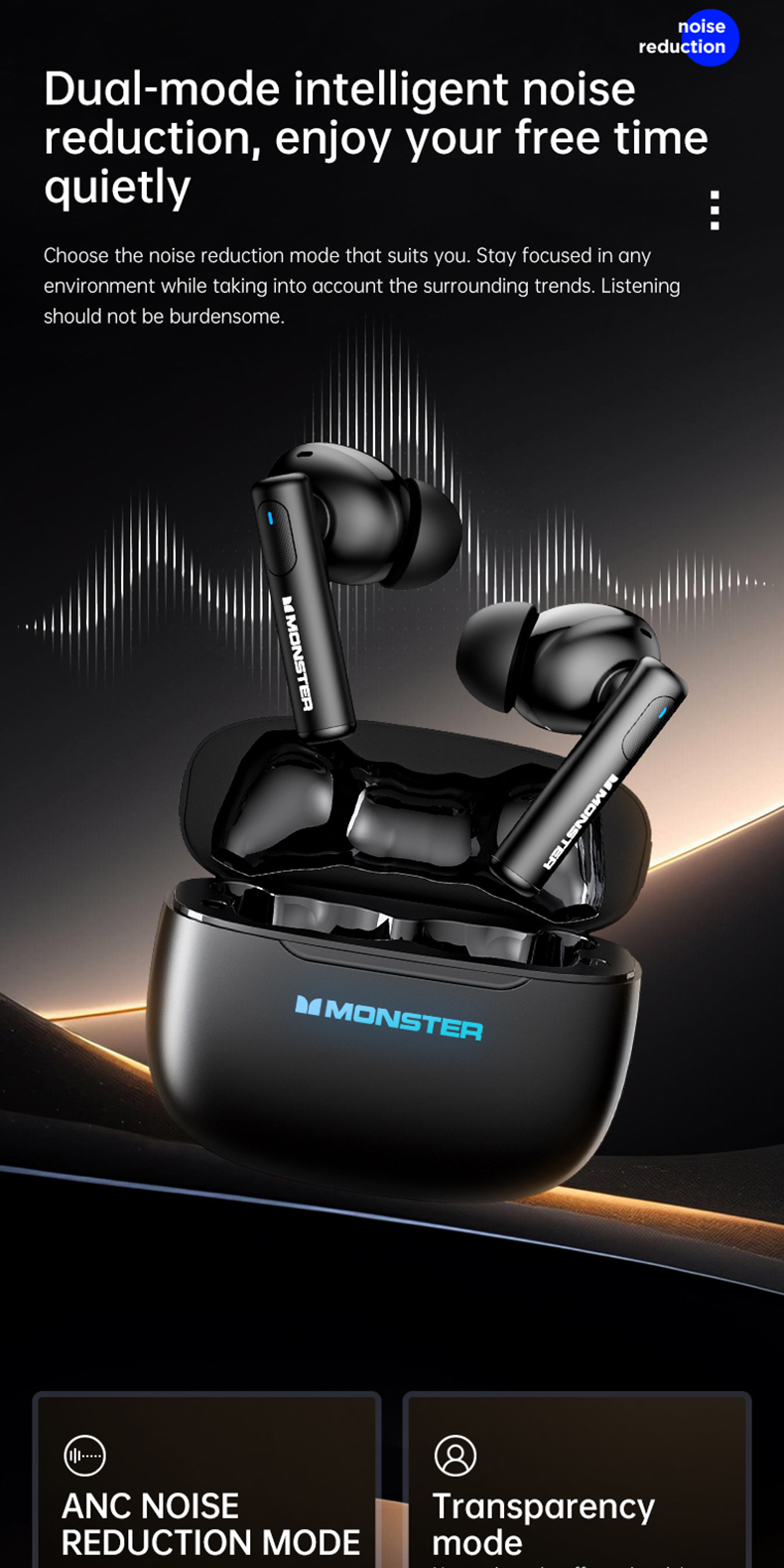 Monster XKT26 ANC Wireless Earphone Bluetooth 5.4 HD Calling Noise ...