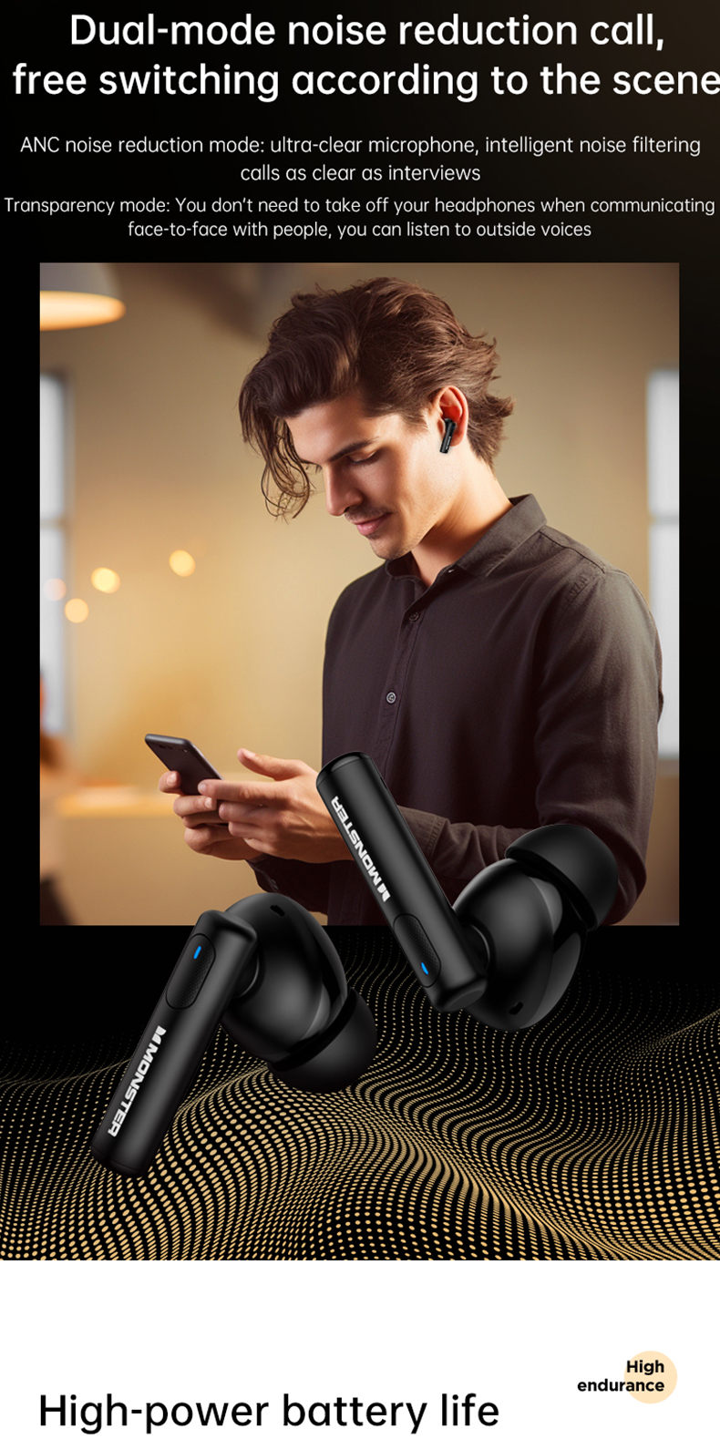 Monster XKT26 ANC Wireless Earphone Bluetooth 5.4 HD Calling Noise ...