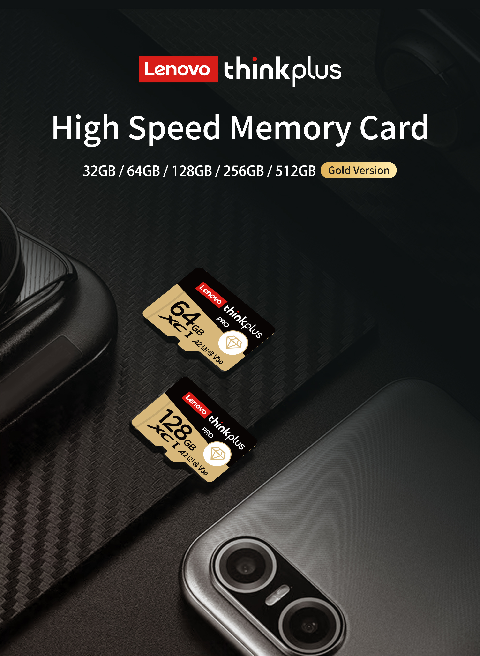 Lenovo-Select Micro SD-Memory-Card 32GB/64GB/128GB/256GB MicroSDXC 130 ...