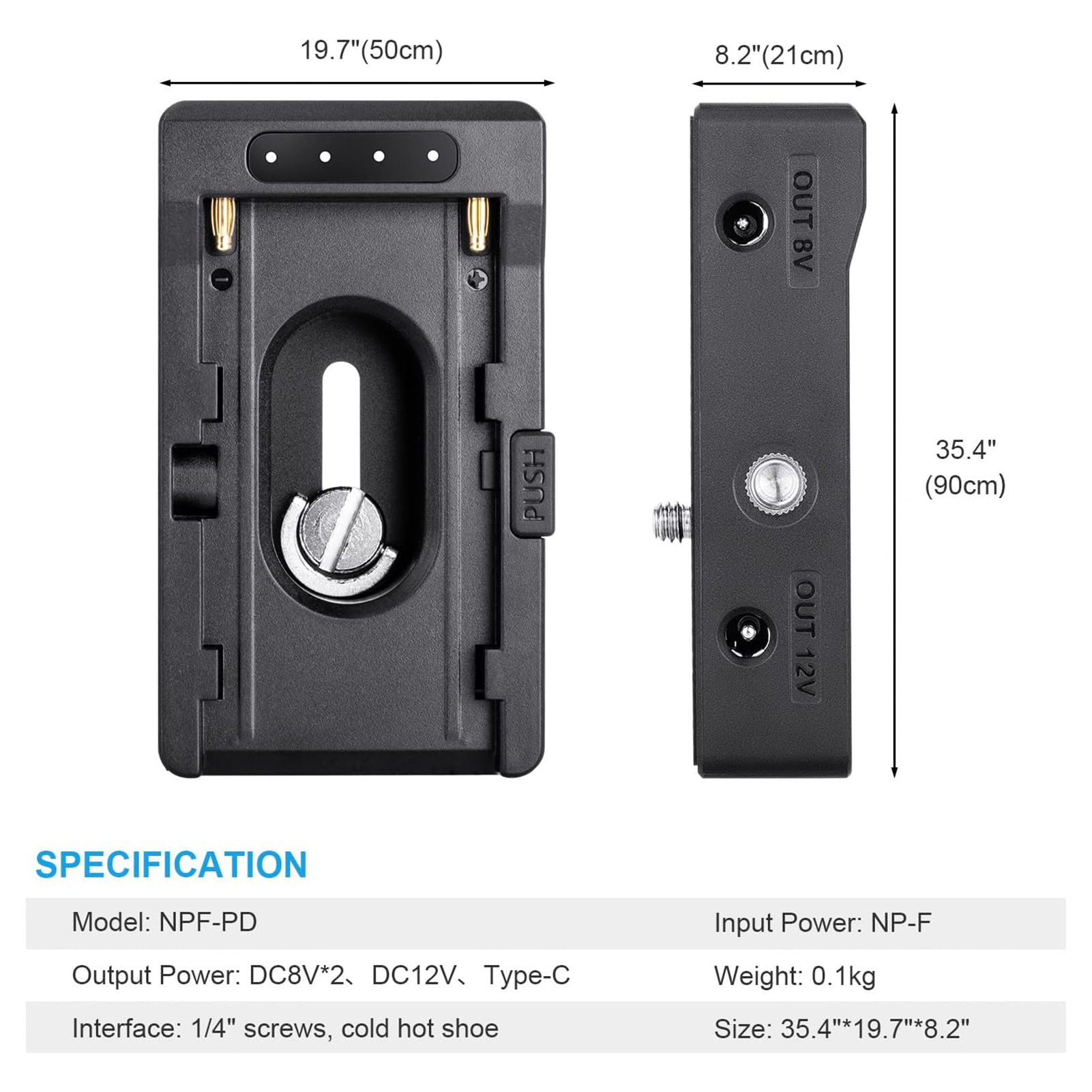 NP-F Battery Charger Battery Adapter Plate with DC12V DC8V USB-C 30W PD ...