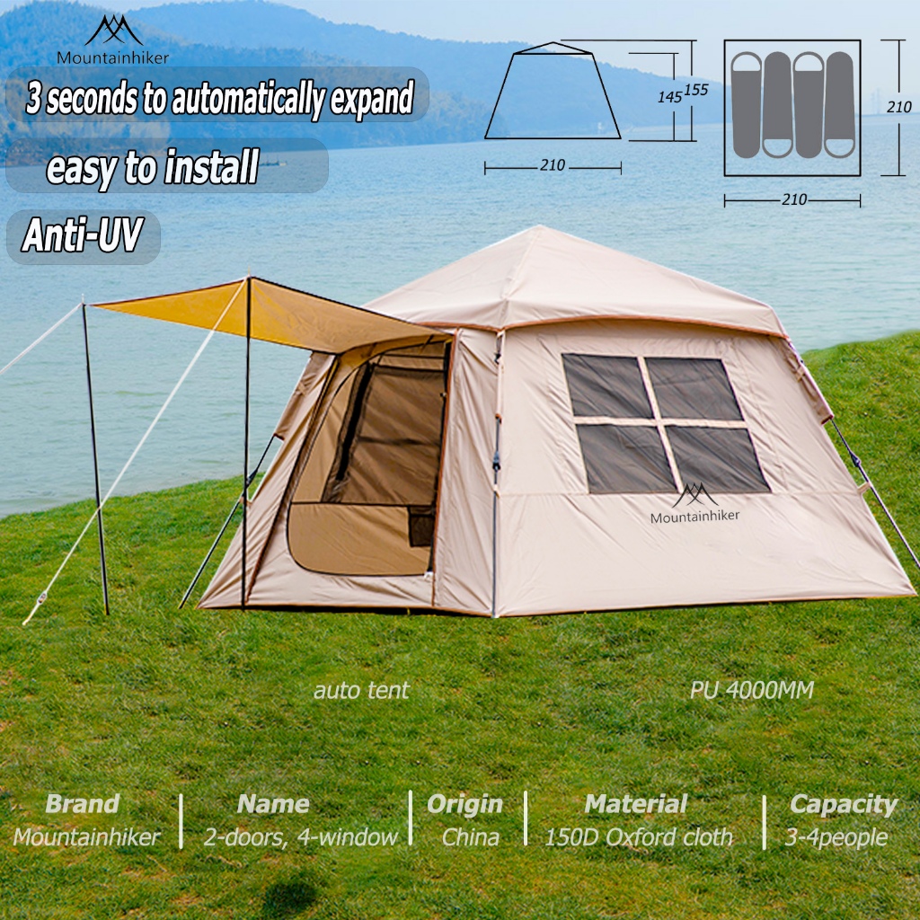 Mountainhiker Automatic Tent, Size 3-4 Persons, 2 Doors, 2 Windows ...