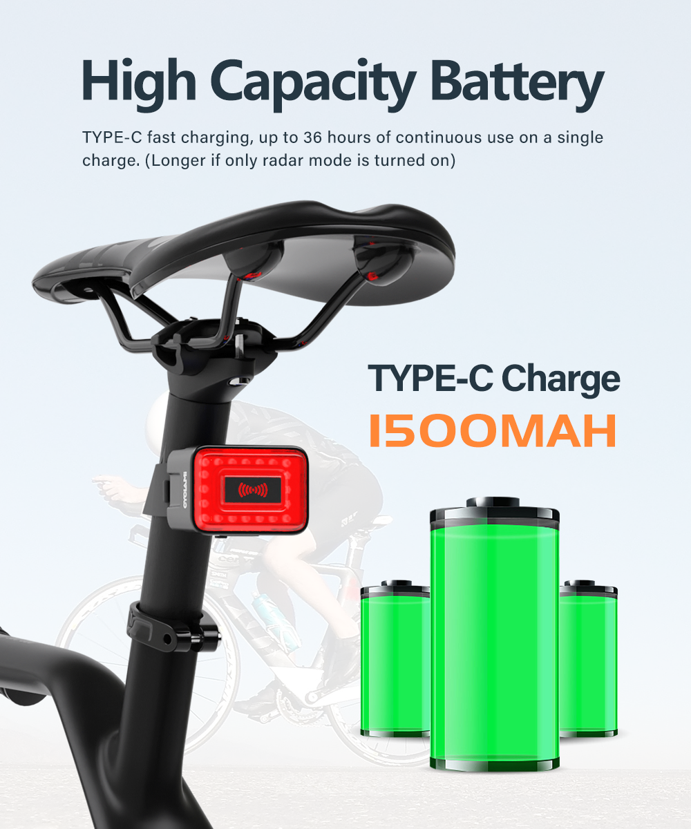 CYCLAMI Bicycle Intelligent Radar Tail Light Bike Smart Rear Brake Sensing Lamp Ebike LED New ...