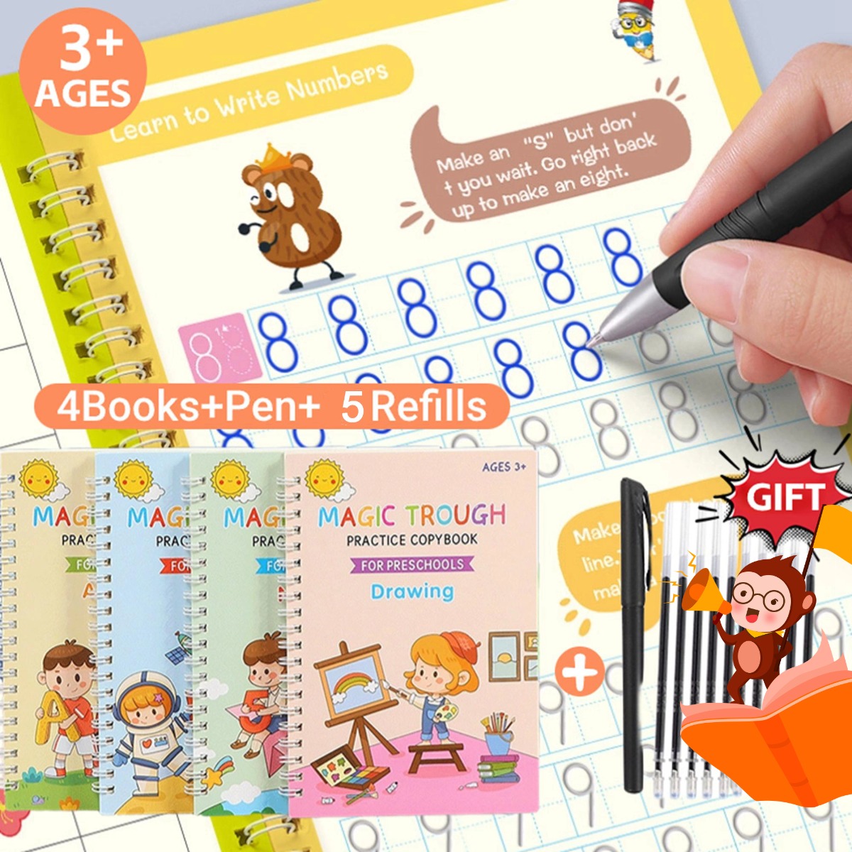 4 Pcs Set Kids Copybook English Practice Writing Book Reusable Learning ...