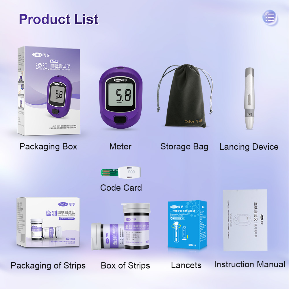Cofoe Blood Glucose Meter Complete Set Glucometer Test Kit with strip ...