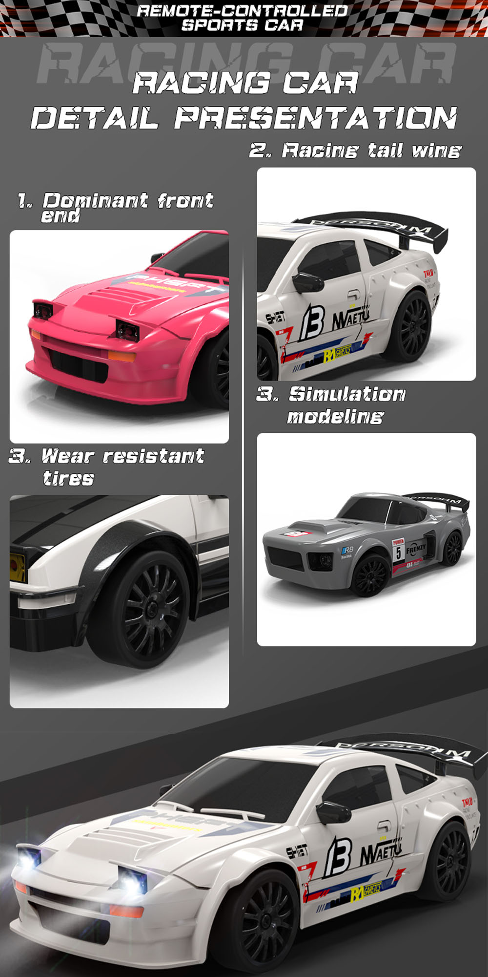 4WD RC 1/24 Drift Racing Car Toy GTR AE86 Car Model Ford Mustang Sport Style Car Remote Control ...