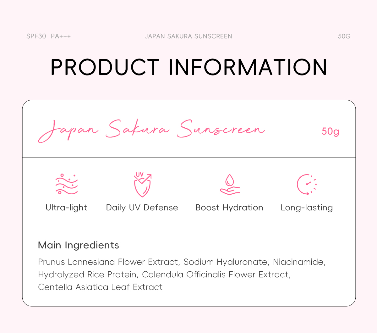 LAIKOU Japan Sakura Ultra Light Moisturizing Sunscreen SPF 30 PA+++ UV ...