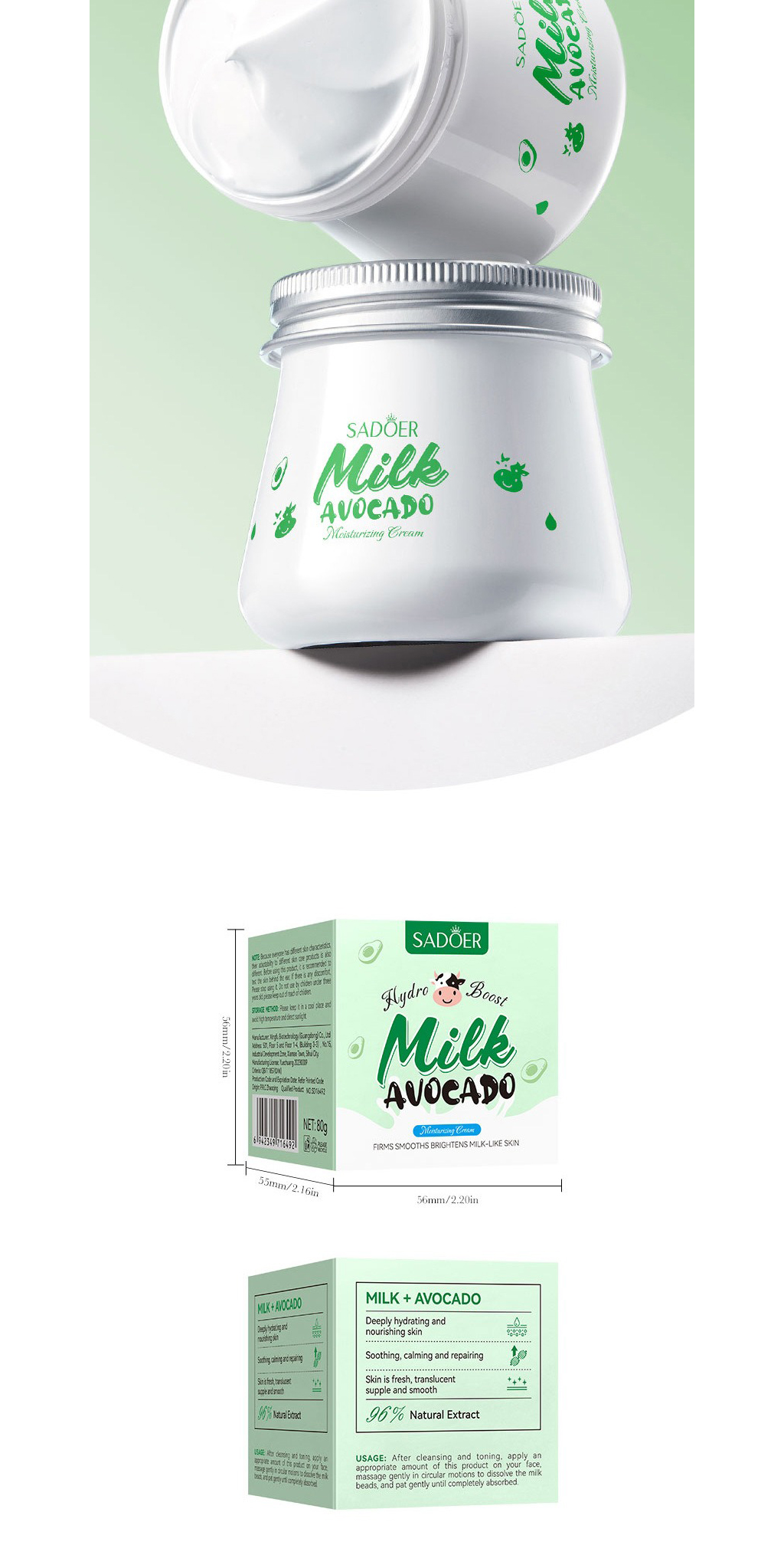 SADOER Milk and Avocado Moisturizing Cream Moisturizing delicate ...
