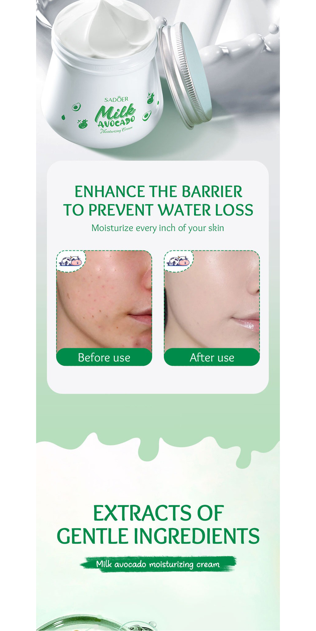 SADOER Milk and Avocado Moisturizing Cream Moisturizing delicate ...