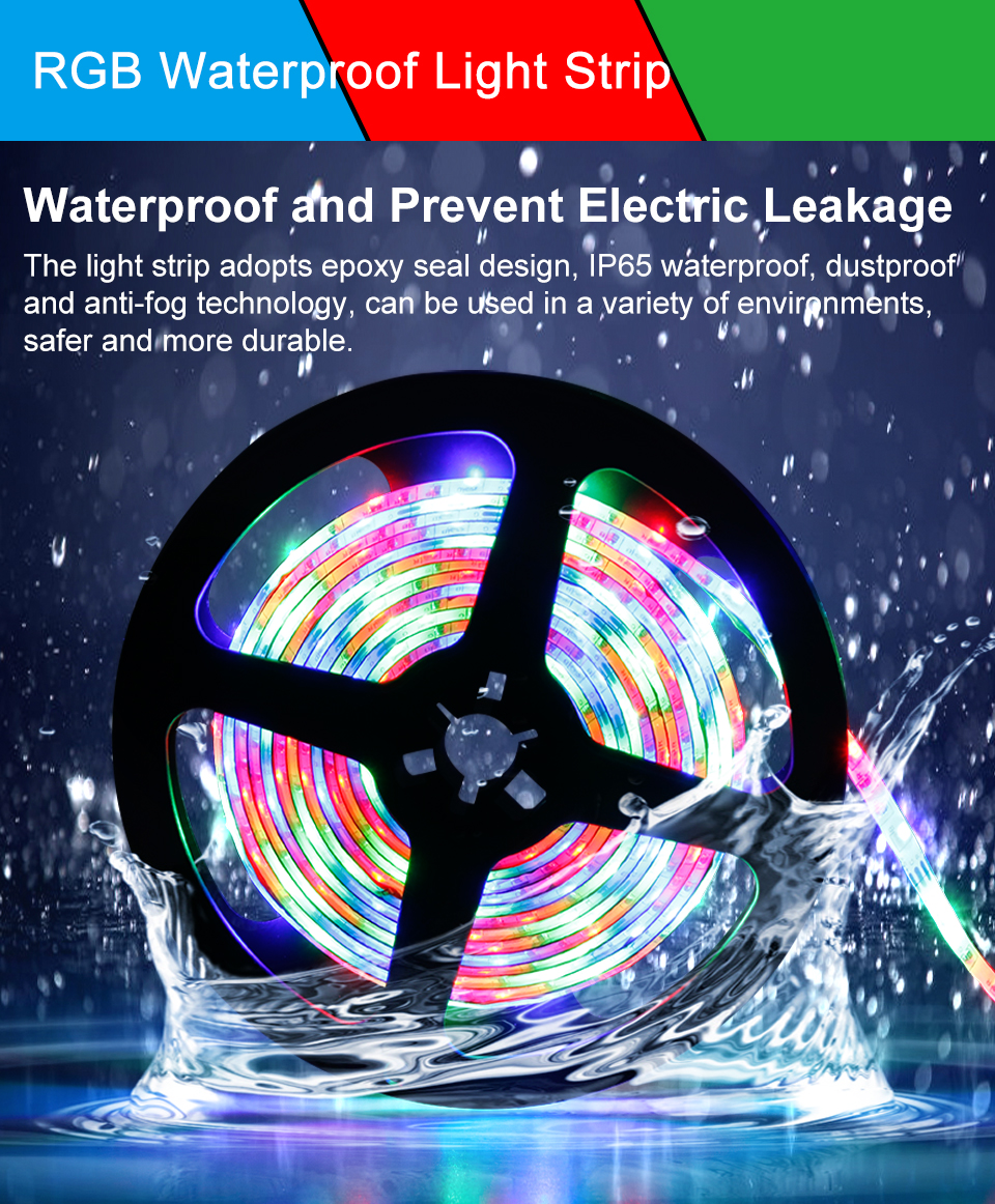 RGB USB LED Light Strip Colorful with Remote Dimming IP65Waterproof ...