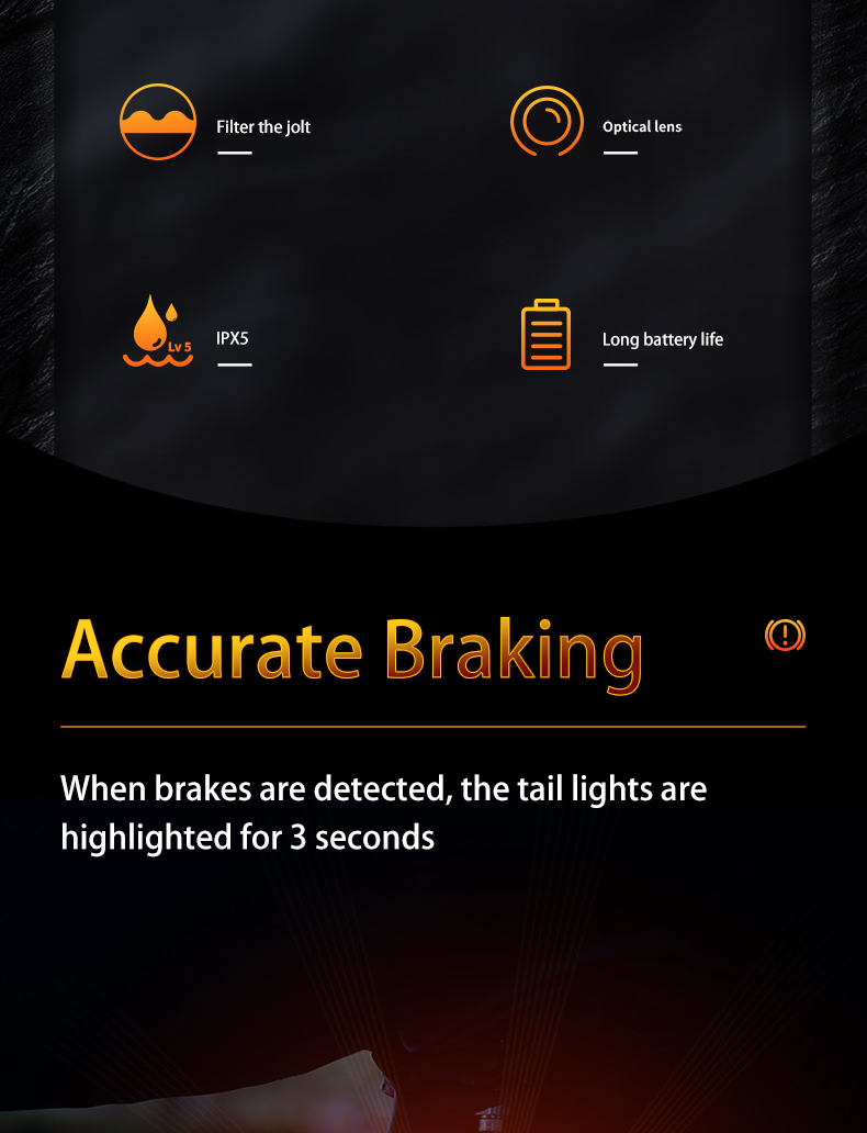 CYCLAMI Bike Smart Braking Taillight 80 Lumens Intelligent Sensing Gravity Brake Sensor Road ...