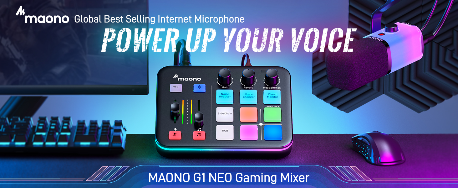 Maono G1 Neo Gaming Mixer Sound Card Audio Interface for Smart Phone,Laptop,Live Streaming ...