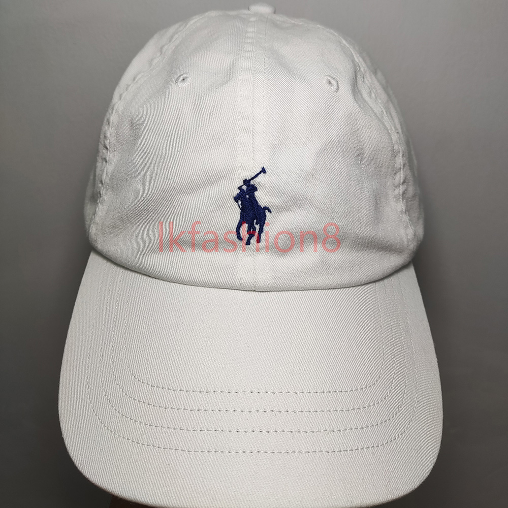 RL Baseball Cap Pony Hat Leather strap White/Navy Actual Pictures ...