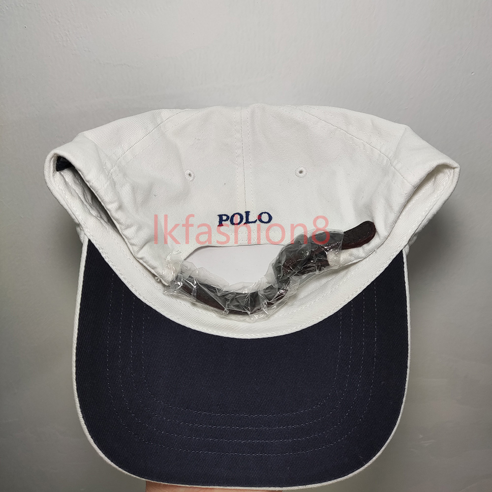 RL Baseball Cap Pony Hat Leather strap White/Navy Actual Pictures ...