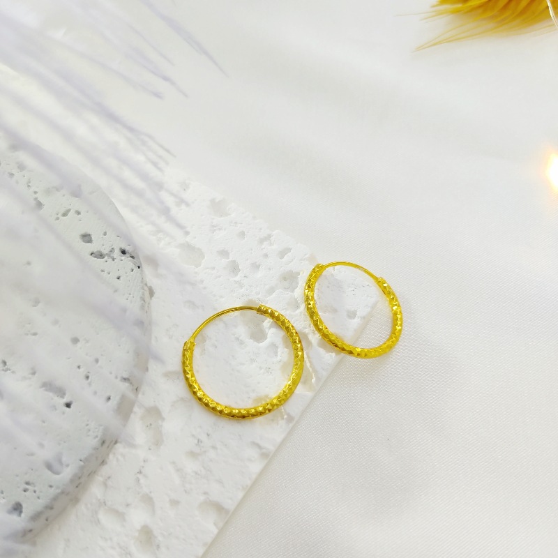 Saudi Gold 18k Pawnable Legit Earrings Female 2 cm Wide Glossy Earrings ...