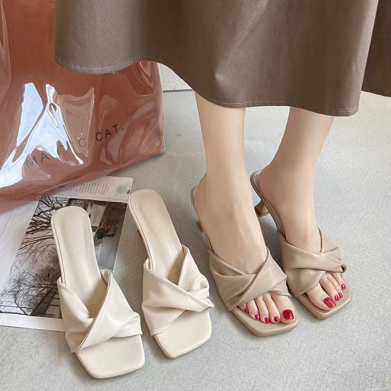 Korean sandals square toe stiletto womens heels sandals#FT401 | Shopee ...