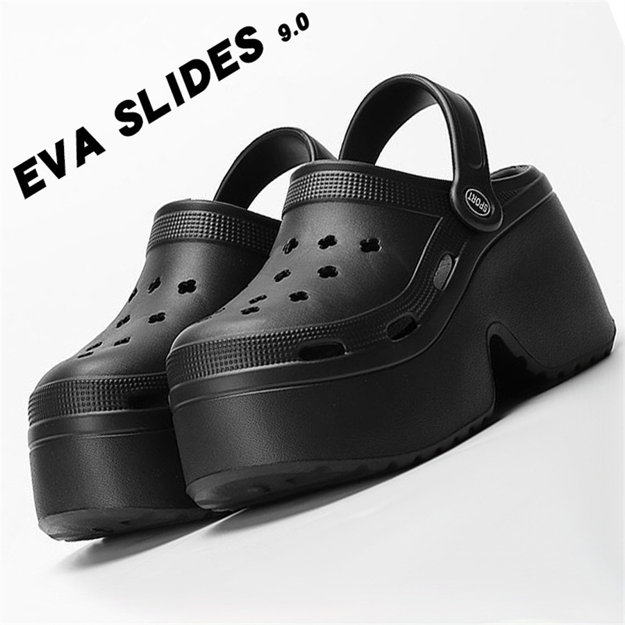 9cm/3.5inch Heeled Wedge Slippers Crocs for Women Thick Sole Beach ...