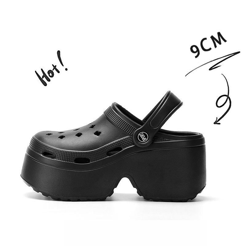 9cm/3.5inch Heeled Wedge Slippers Crocs for Women Thick Sole Beach ...