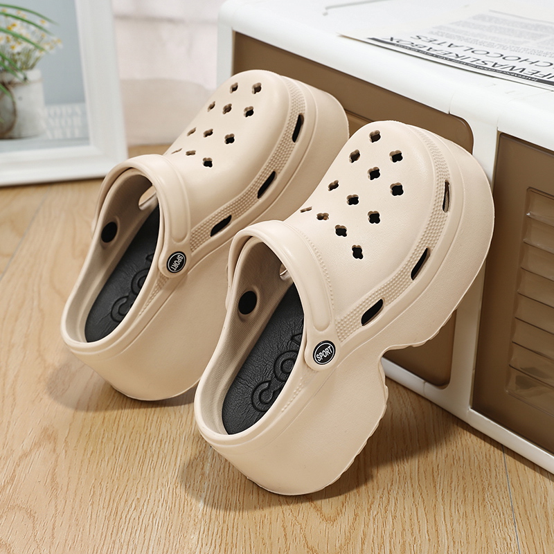 9cm/3.5inch Heeled Wedge Slippers Crocs for Women Thick Sole Beach ...