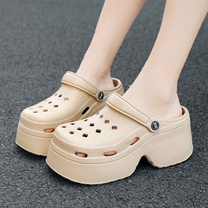 9cm/3.5inch Heeled Wedge Slippers Crocs for Women Thick Sole Beach ...