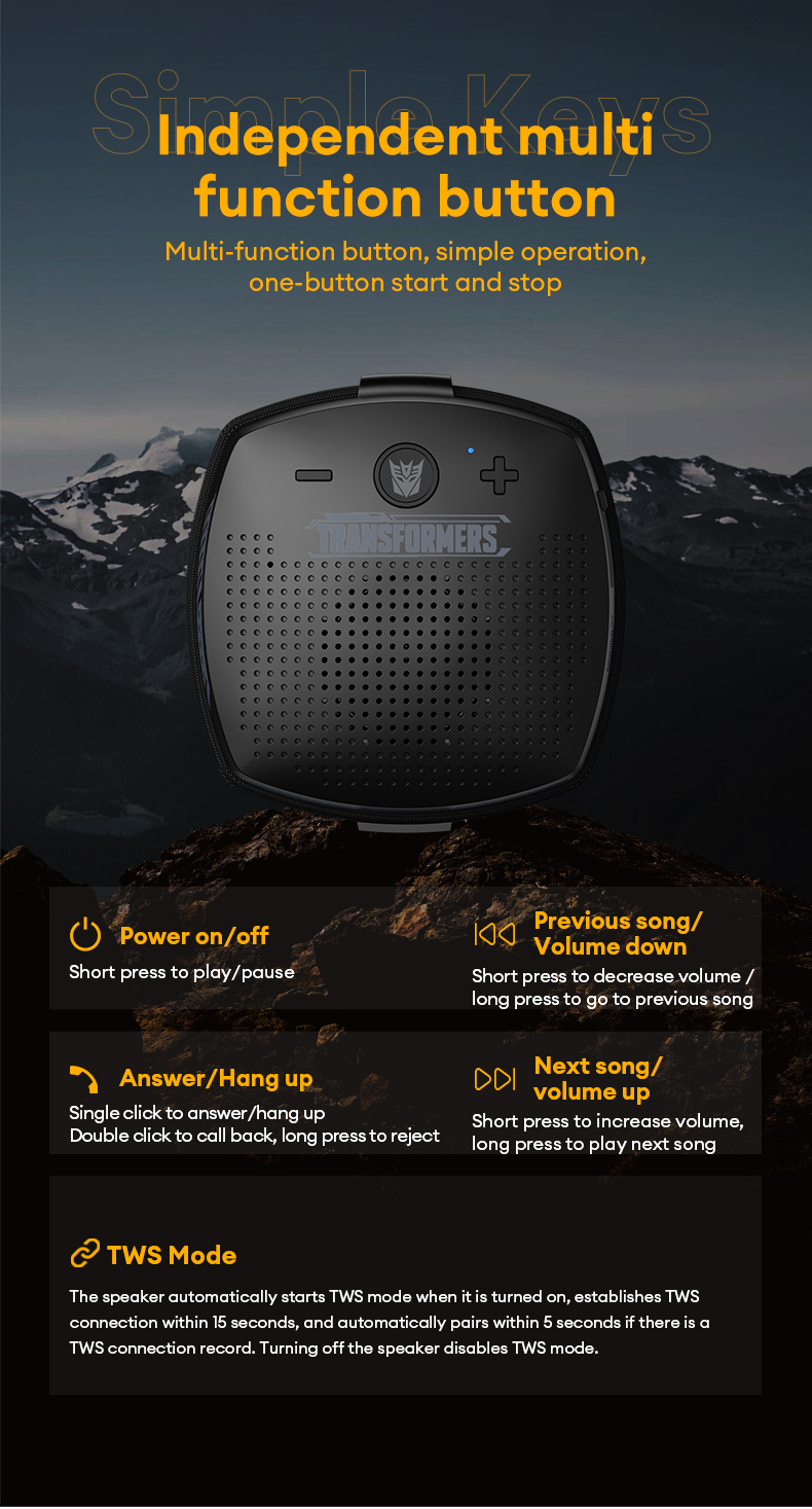 Transformers TF-Y16 Bluetooth Speaker HD Sound Quality Waterproof ...