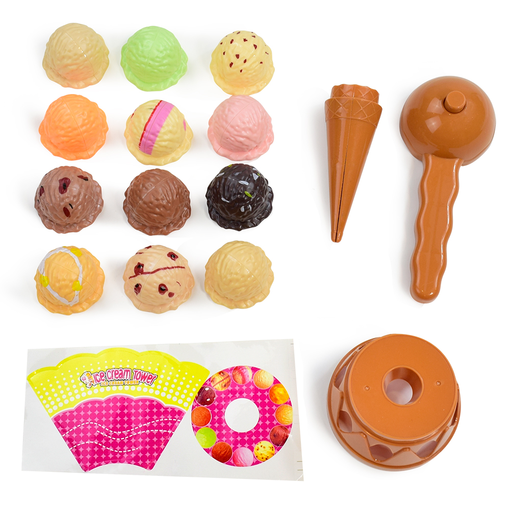 Kids Pretend Play Kitchen Set, Stackable Ice Cream Toy For Educational ...