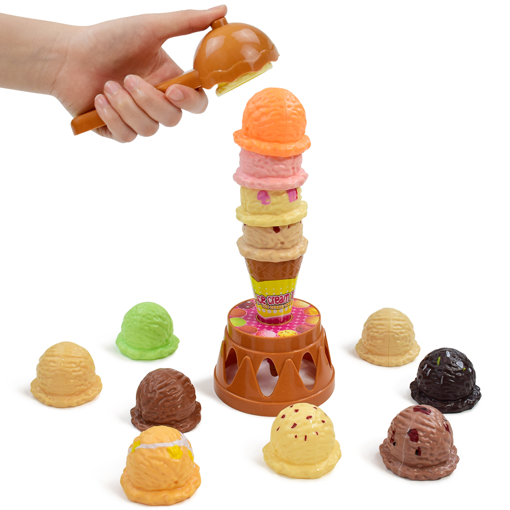 Kids Pretend Play Kitchen Set, Stackable Ice Cream Toy For Educational ...