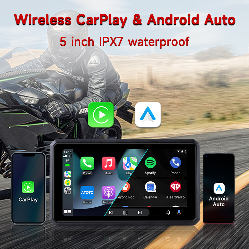 Jansite 5 Inch Motorcycle Navigator Wireless Apple CarPlay Dual ...