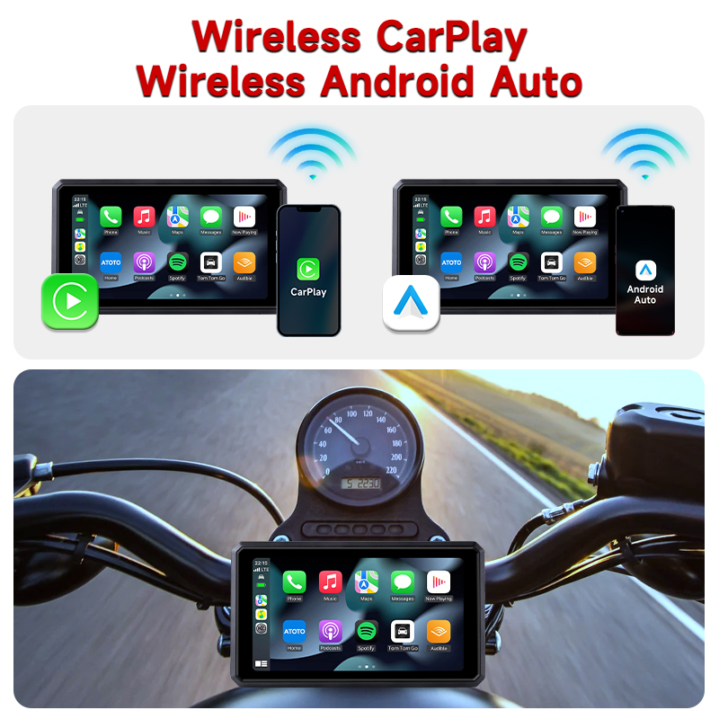 Jansite 5 Inch Motorcycle Navigator Wireless Apple CarPlay Dual ...