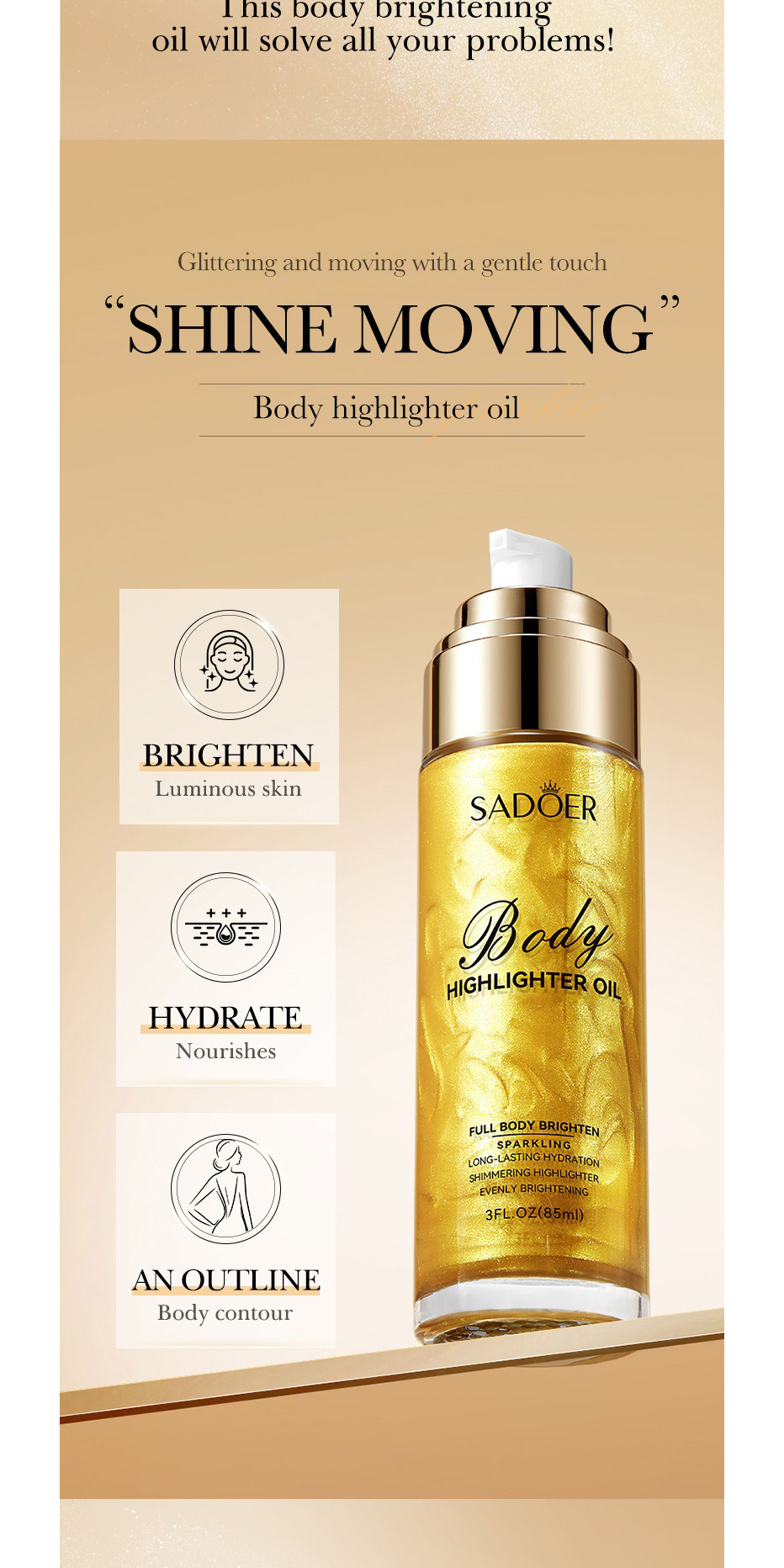 SADOER Body Highlight Oil Brightening Hydrating Rejuvenating Body ...