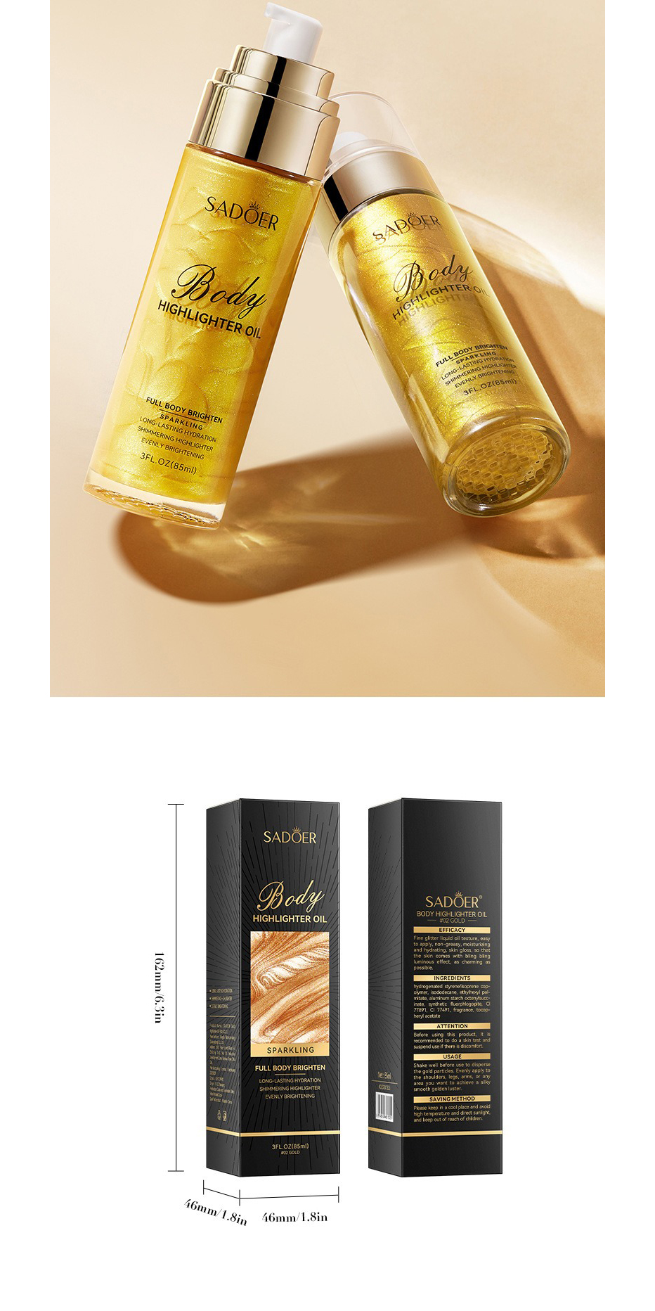 SADOER Body Highlight Oil Brightening Hydrating Rejuvenating Body ...