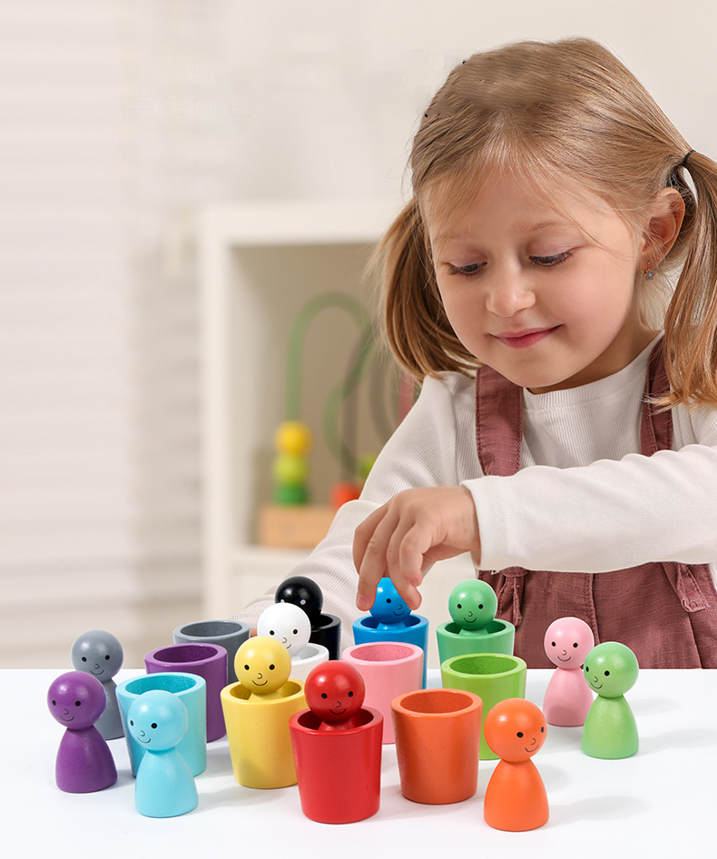 Montessori Color Sorting Cup Toys Color Matching Sensory Game Wooden ...