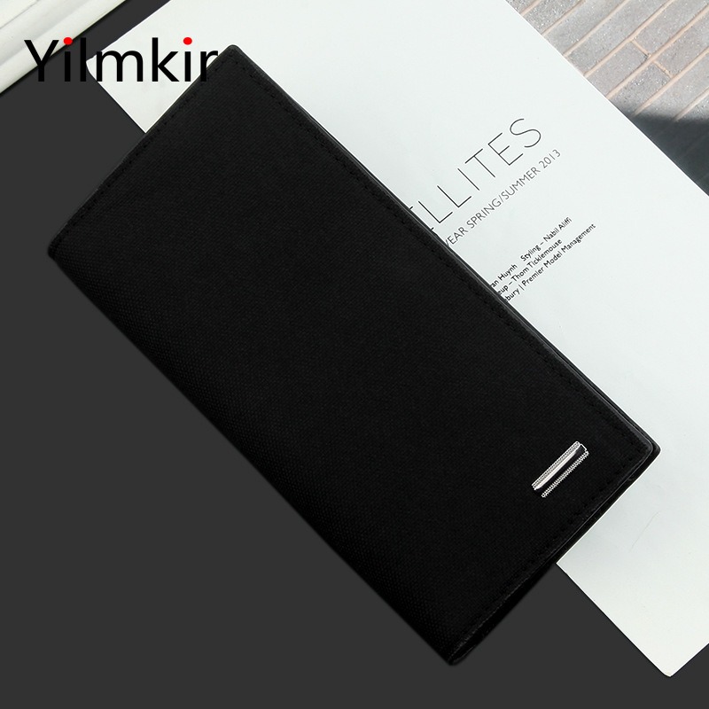 Men's Long Wallet Bifold - Leather & Canvas Minimalist Design with ...